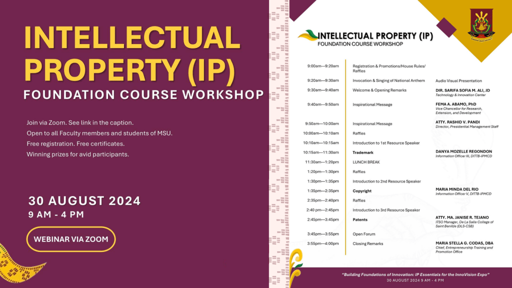 INTELLECTUAL PROPERTY FOUNDATION COURSE WORKSHOP - MSU Main Campus ...